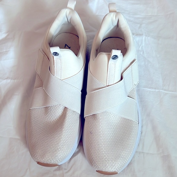 Zella | Shoes | Cream Slide On Sneakers With Criss Cross Strap Detail ...